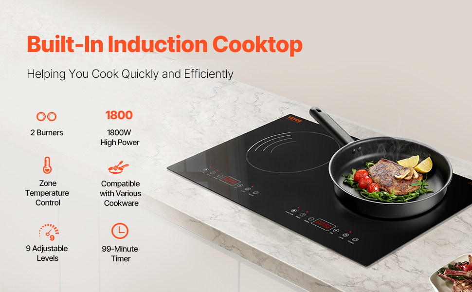VEVOR Induction Cooktop 24" 2 Burner Electric Countertop Burner Touch ...
