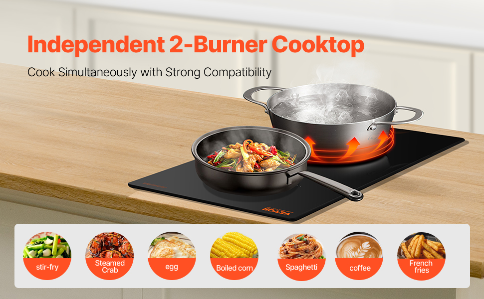 VEVOR 3400W 2 Burner Induction Cooktop Electric Countertop Burner Touch ...