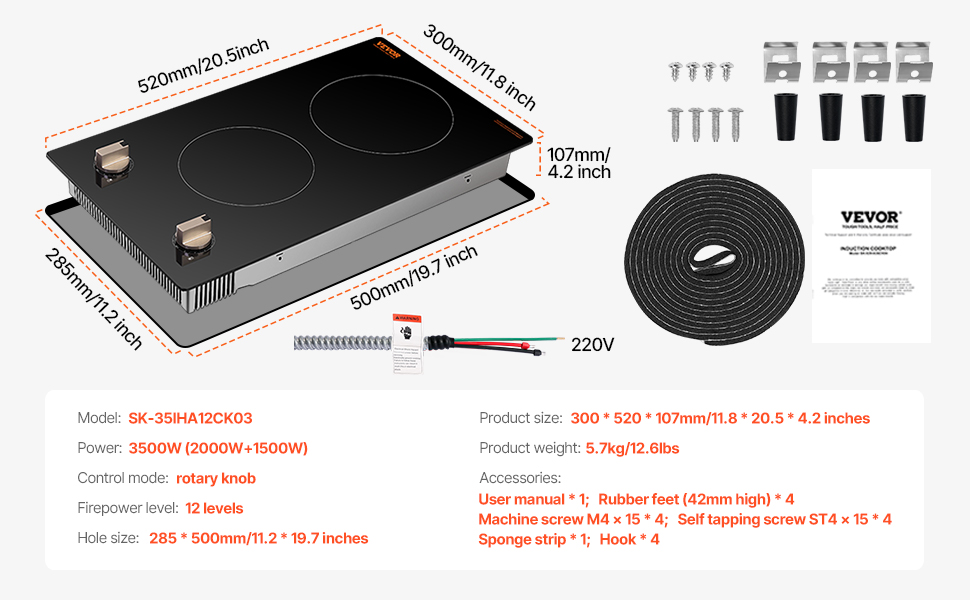 3500W 2 Burner Induction Cooktop Electric Countertop Burner Knob ...