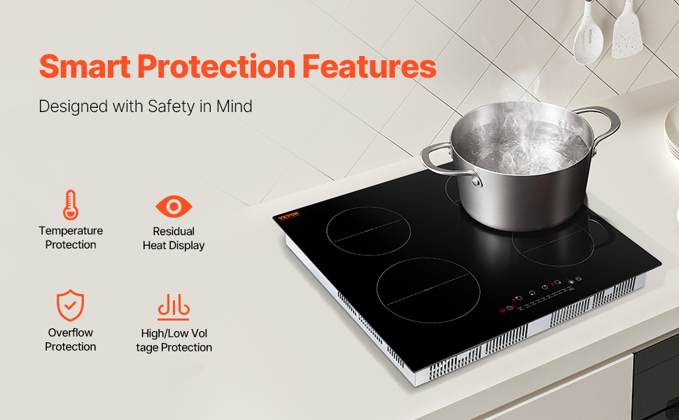 VEVOR 6000W 4 Burner Induction Cooktop Electric Countertop Burner Touch ...