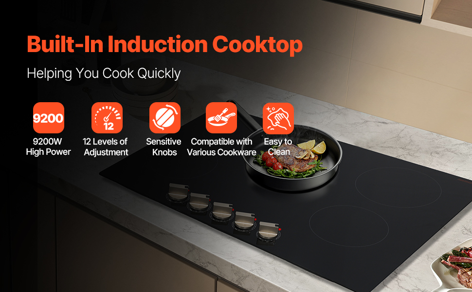 9200W 5 Burner Induction Cooktop Electric Countertop Burner Knob ...
