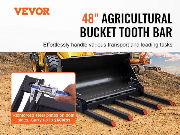 VEVOR Clamp on Debris Forks to 48" Bucket, 2600 lbs Capacity Heavy Duty ...