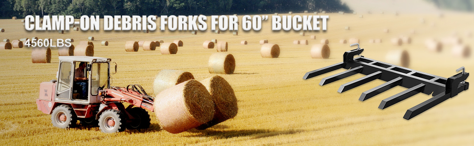 60" Clamp On Debris Forks Tractor Skid Steer Loader Attachment Heavy ...