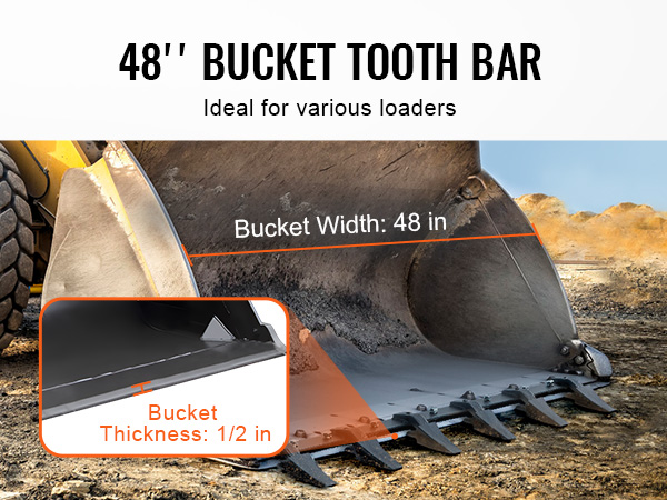 VEVOR Bucket Tooth Bar, 48'', Heavy Duty Tractor Bucket 6 Teeth Bar for ...