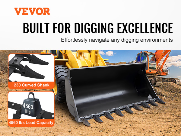 VEVOR Bucket Tooth Bar, 72'', Heavy Duty Tractor Bucket 9 Teeth Bar for ...