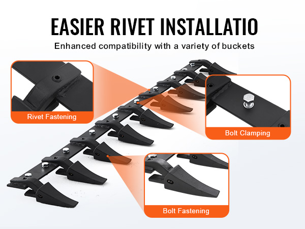 VEVOR Bucket Tooth Bar, 72'', Heavy Duty Tractor Bucket 9 Teeth Bar for ...