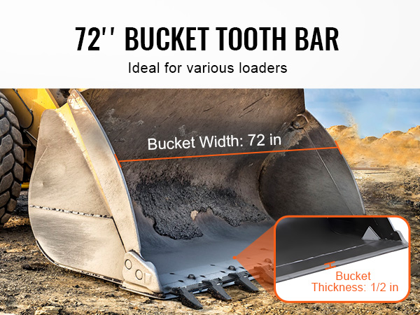 VEVOR Bucket Tooth Bar, 72'', Heavy Duty Tractor Bucket 9 Teeth Bar for ...