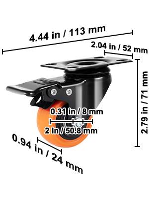 VEVOR Caster Wheels, 2-inch Swivel Plate Casters, Set of 4, with ...