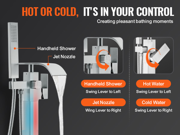 VEVOR Freestanding Bathtub Faucet, Floor Mount, Freestanding Tub Filler ...