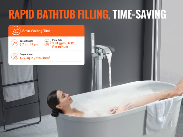 VEVOR Freestanding Bathtub Faucet, Floor Mount, Freestanding Tub Filler ...