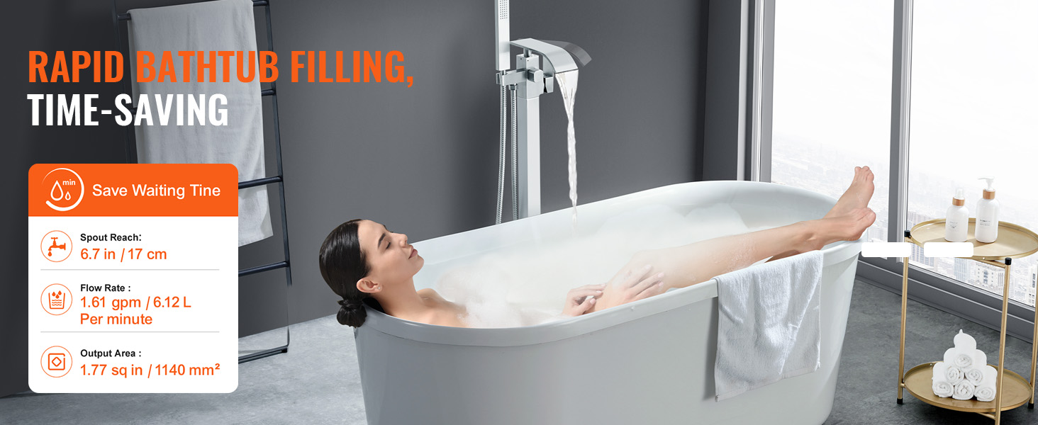 VEVOR Freestanding Bathtub Faucet, Floor Mount, Freestanding Tub Filler ...