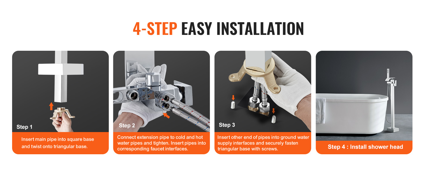 VEVOR Freestanding Bathtub Faucet, Floor Mount, Freestanding Tub Filler ...