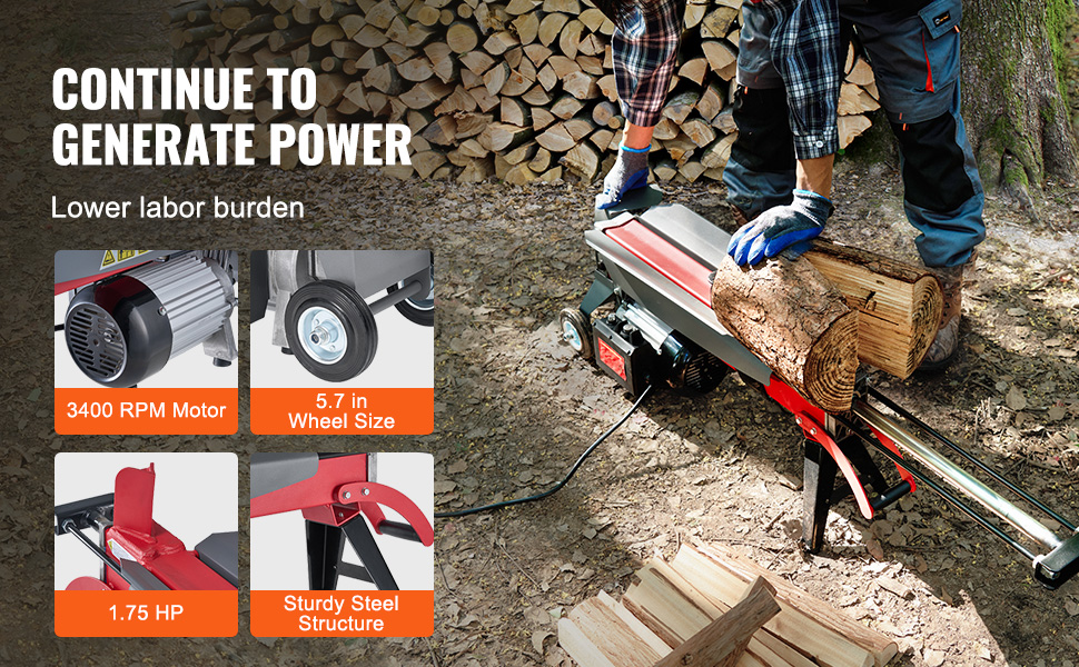 VEVOR 6.5T Force Electric Log Splitter 3400 RPM Log Splitter with 1.75 ...