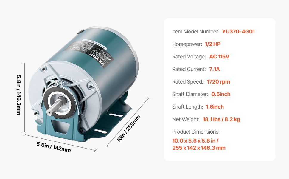 1/2HP Furnace Blower Motor 1720RPM 115V 7.1A 0.78" Shaft Length CW/CCW ...