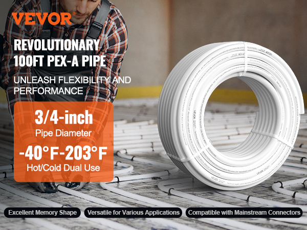 VEVOR PEX Pipe 3/4 Inch, 100 Feet Length PEX-A Flexible Pipe Tubing for Potable Water, Pex Water ...