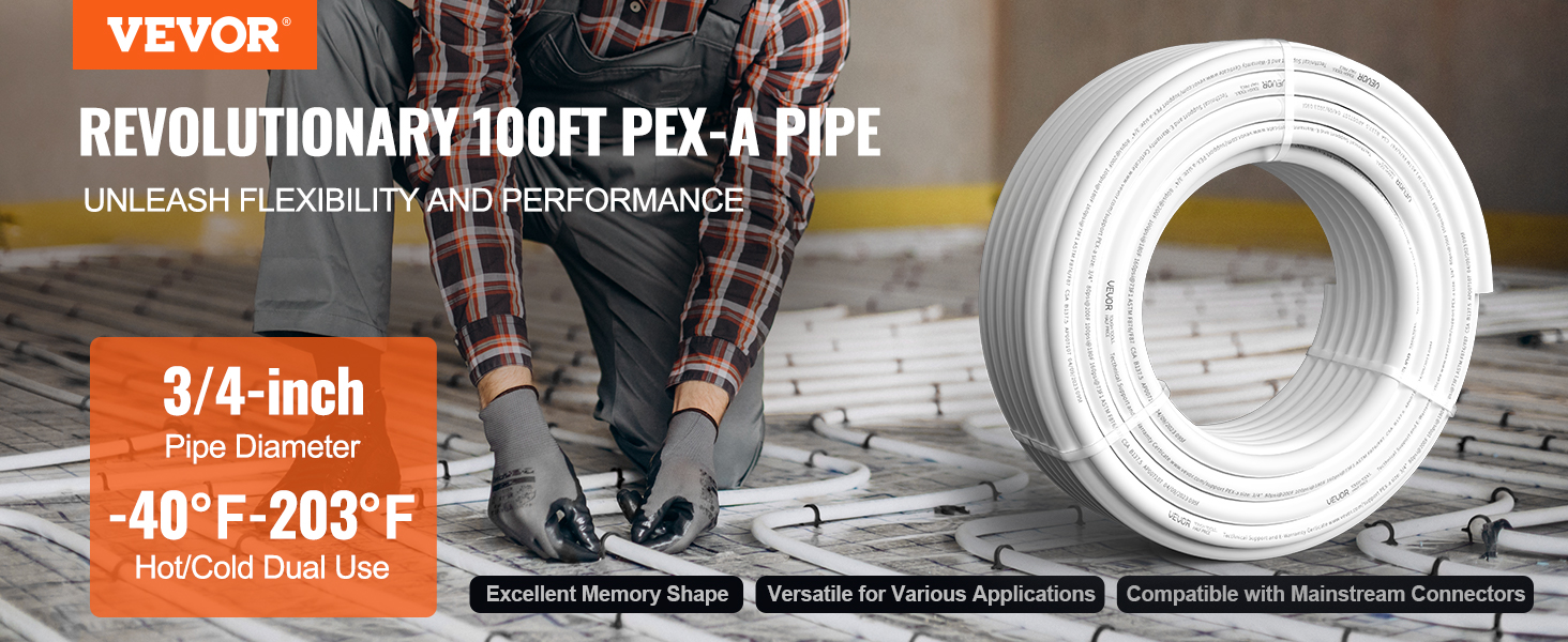 VEVOR PEX Pipe 3/4 Inch, 100 Feet Length PEX-A Flexible Pipe Tubing for ...