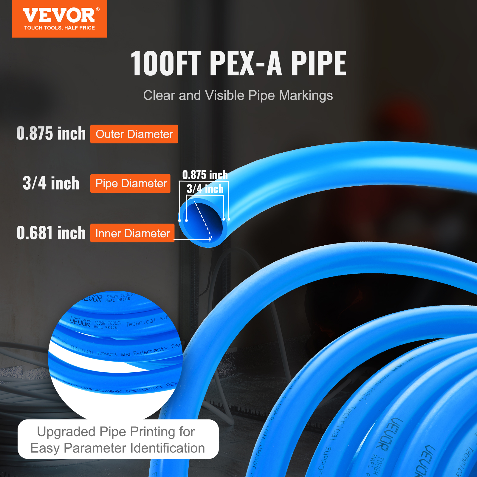 VEVOR 1/2" 3/4" 100ft Blue&Red PEX-A Tubing/Pipe for Potable Water with ...