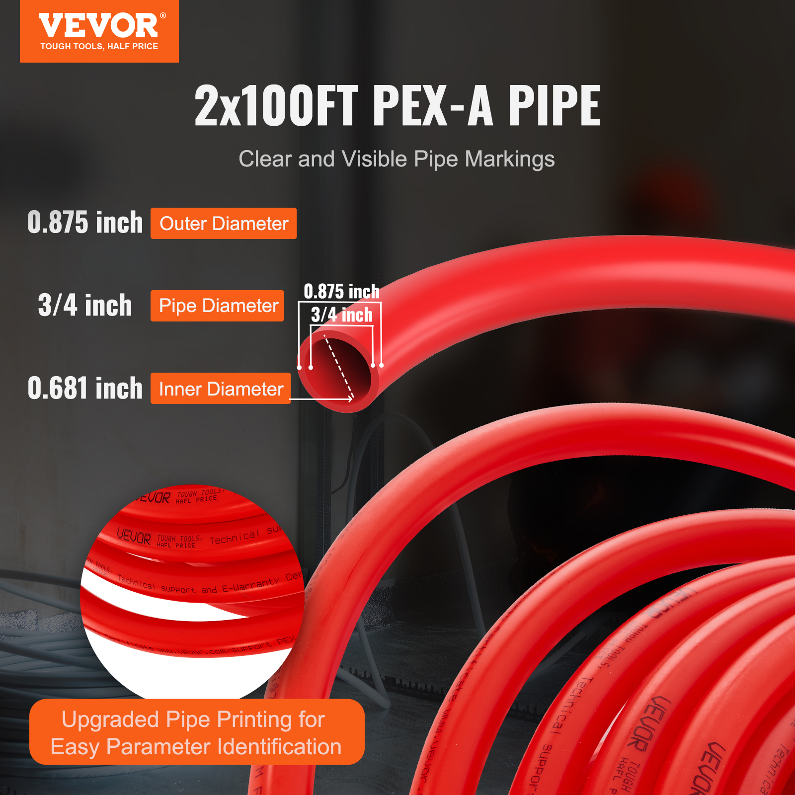 VEVOR 1/2" 3/4" 100ft Blue&Red PEX-A Tubing/Pipe for Potable Water with ...