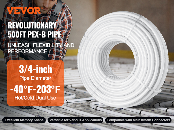 VEVOR PEX Pipe 3/4 Inch, 500 Feet Length PEX-B Flexible Pipe Tubing for Potable Water, Pex Water ...