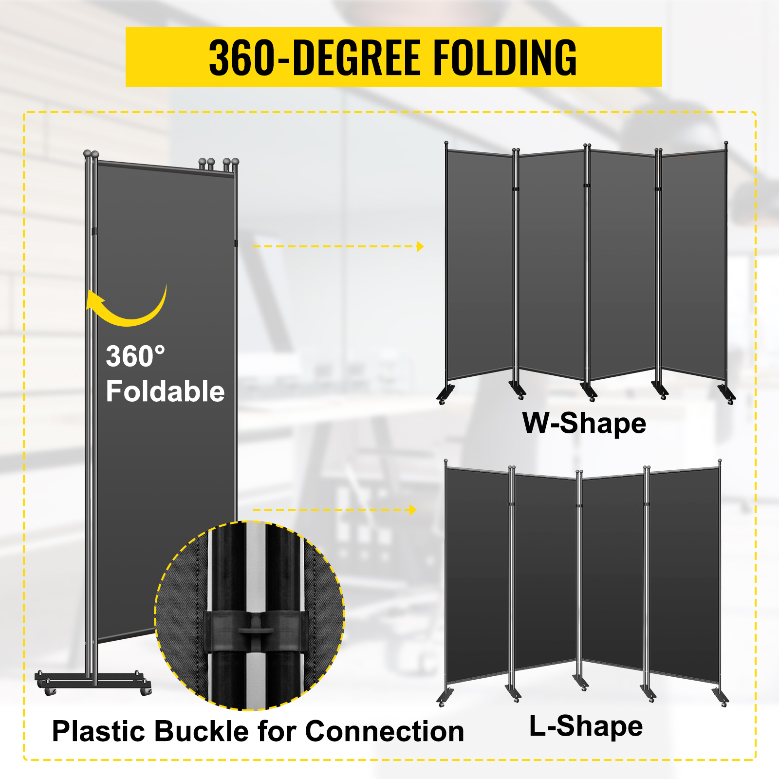 VEVOR Office Partition 102" W x 14" D x 71" H Room Divider Wall 3-Panel ...