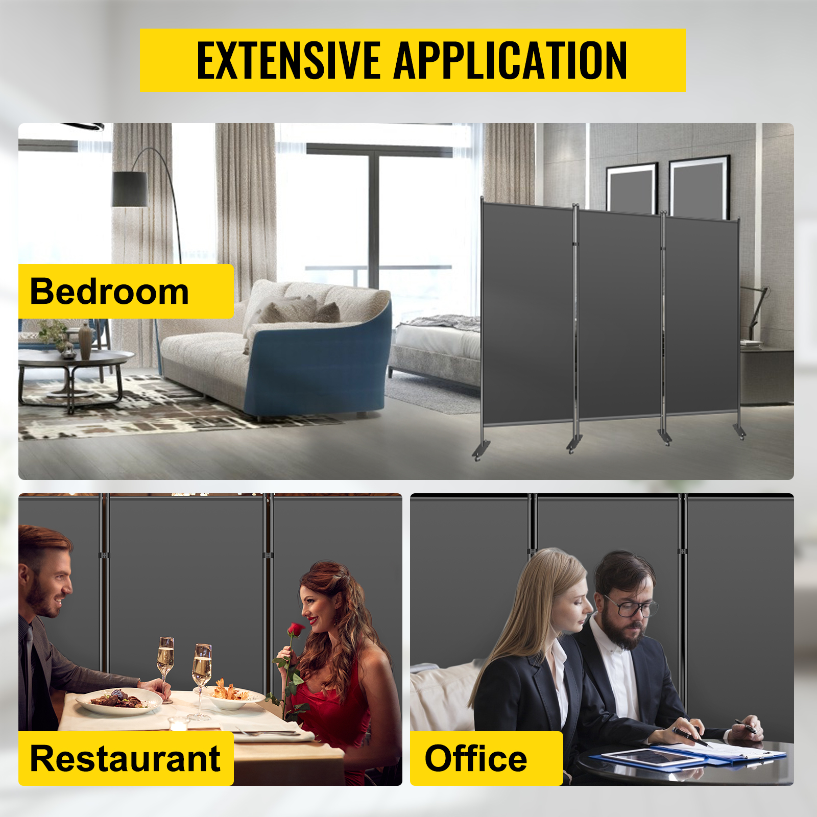 VEVOR Office Partition 102" W x 14" D x 71" H Room Divider Wall 3-Panel ...