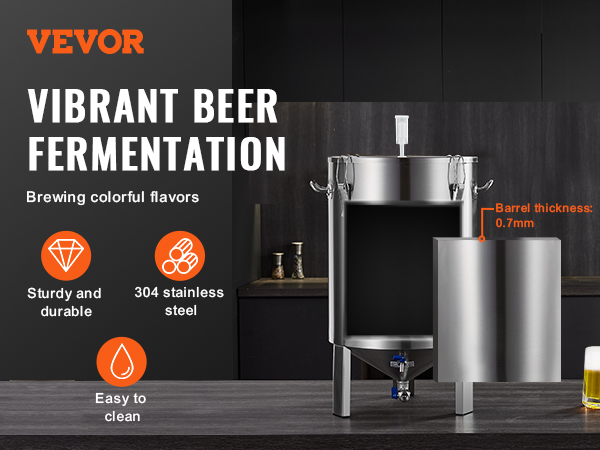 VEVOR 304 Stainless Steel Kettle, 16 GALLON Beer Brew Fermentor, Brew ...