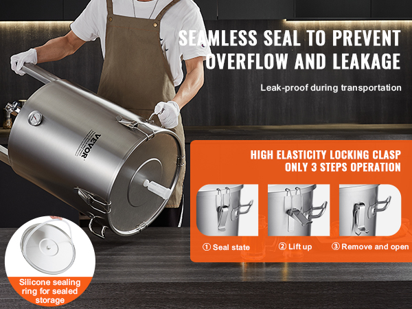 VEVOR 304 Stainless Steel Kettle, 16 GALLON Beer Brew Fermentor, Brew ...