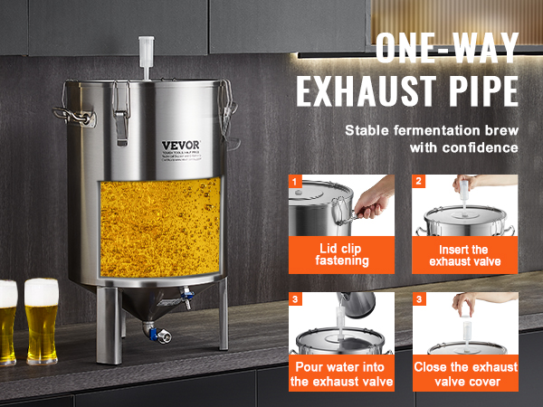 VEVOR 304 Stainless Steel Kettle, 16 GALLON Beer Brew Fermentor, Brew ...