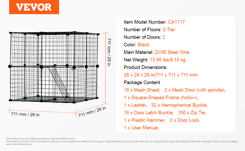 Large 2-tier Cat Cage 28 x 28 x 28" Metal Wire Playpen Catio with ...
