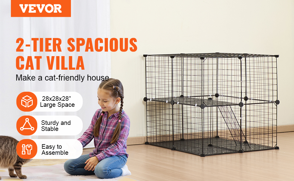 VEVOR Large 2-tier Cat Cage 28 x 28 x 28" Metal Wire Playpen Catio with ...