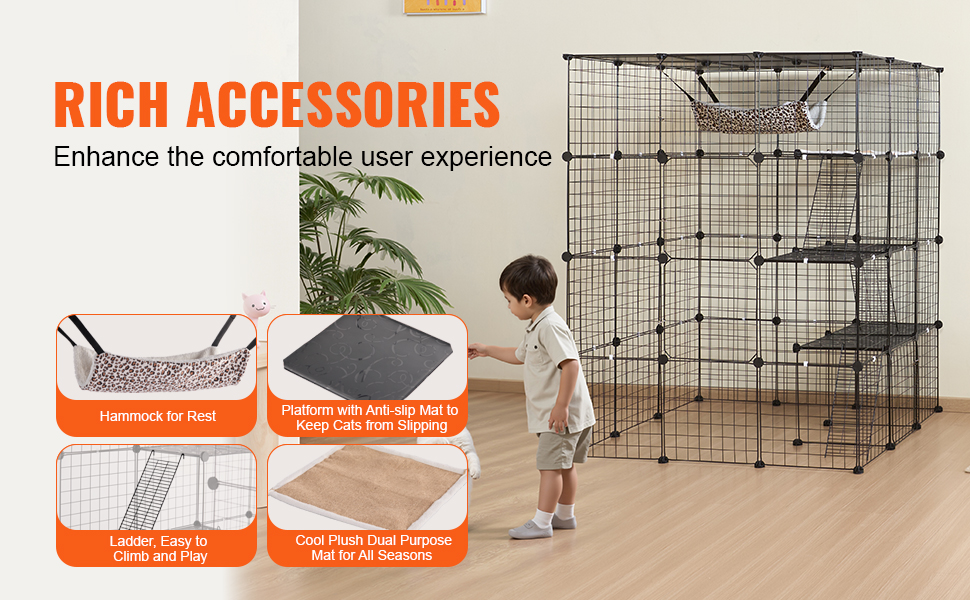 VEVOR Large 4-tier Cat Cage 41 x 41 x 55" Metal Wire Cat Enclosure with ...