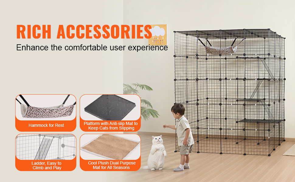 VEVOR Large 4-tier Cat Cage 54 x 41 x 69" Metal Wire Cat Enclosure with ...
