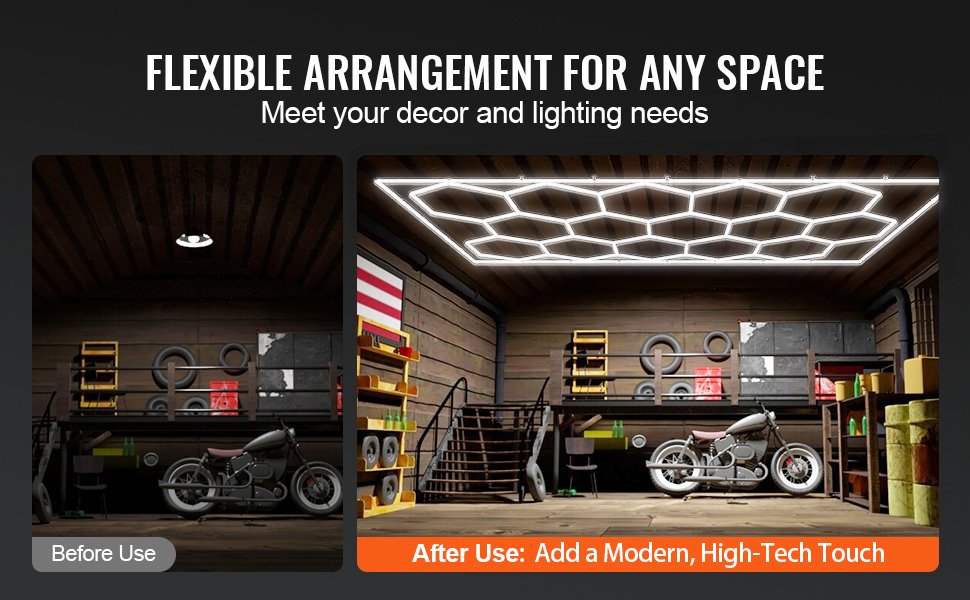 VEVOR Hexagon Garage Lights 66300LM 15 Grids Honeycomb LED Shop Ceiling ...