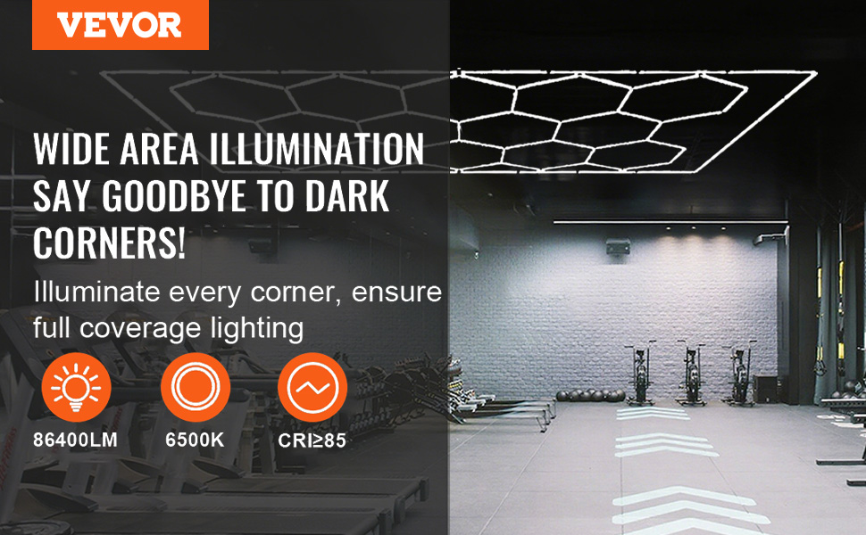 VEVOR Hexagon Garage Lights 86400LM 14 Grids Honeycomb LED Shop Ceiling ...