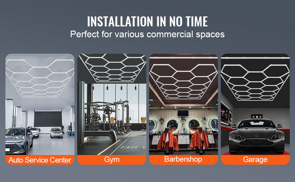 VEVOR Hexagon Garage Lights 86400LM 14 Grids Honeycomb LED Shop Ceiling ...