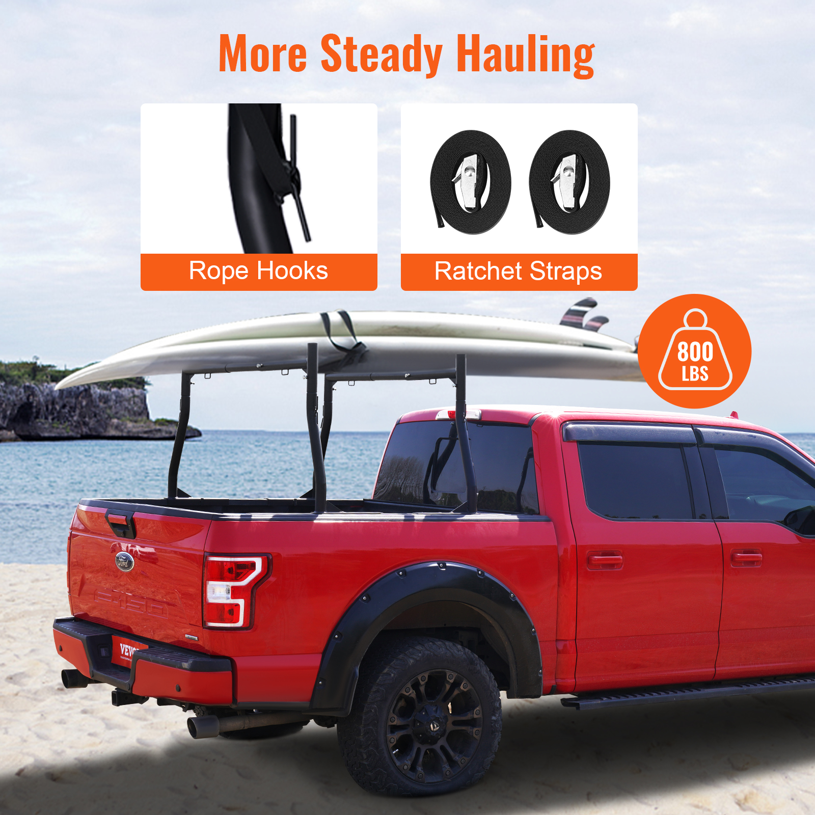 VEVOR Truck Rack, 46-71inch Extendable Truck Ladder Rack, 800 lbs ...