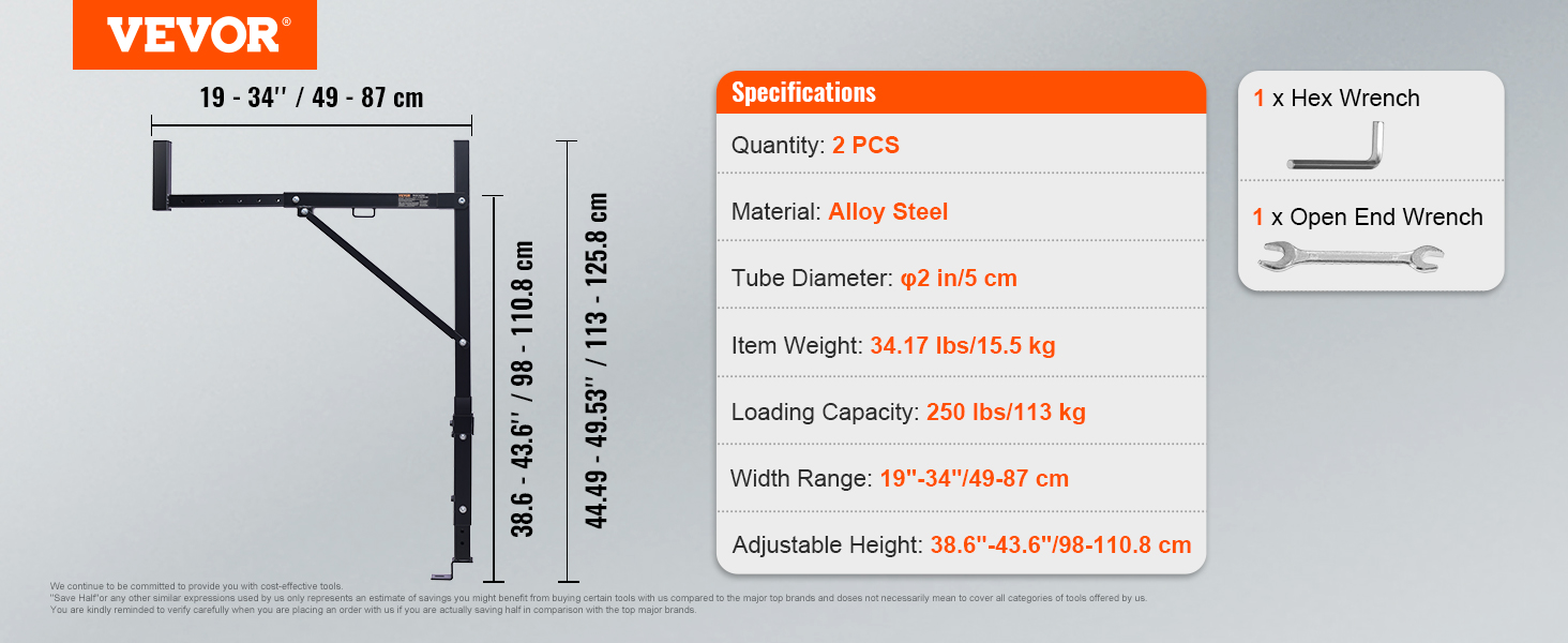 VEVOR Truck Rack, 19-34inch Extendable Truck Ladder Rack, 38.6"-43.6 ...