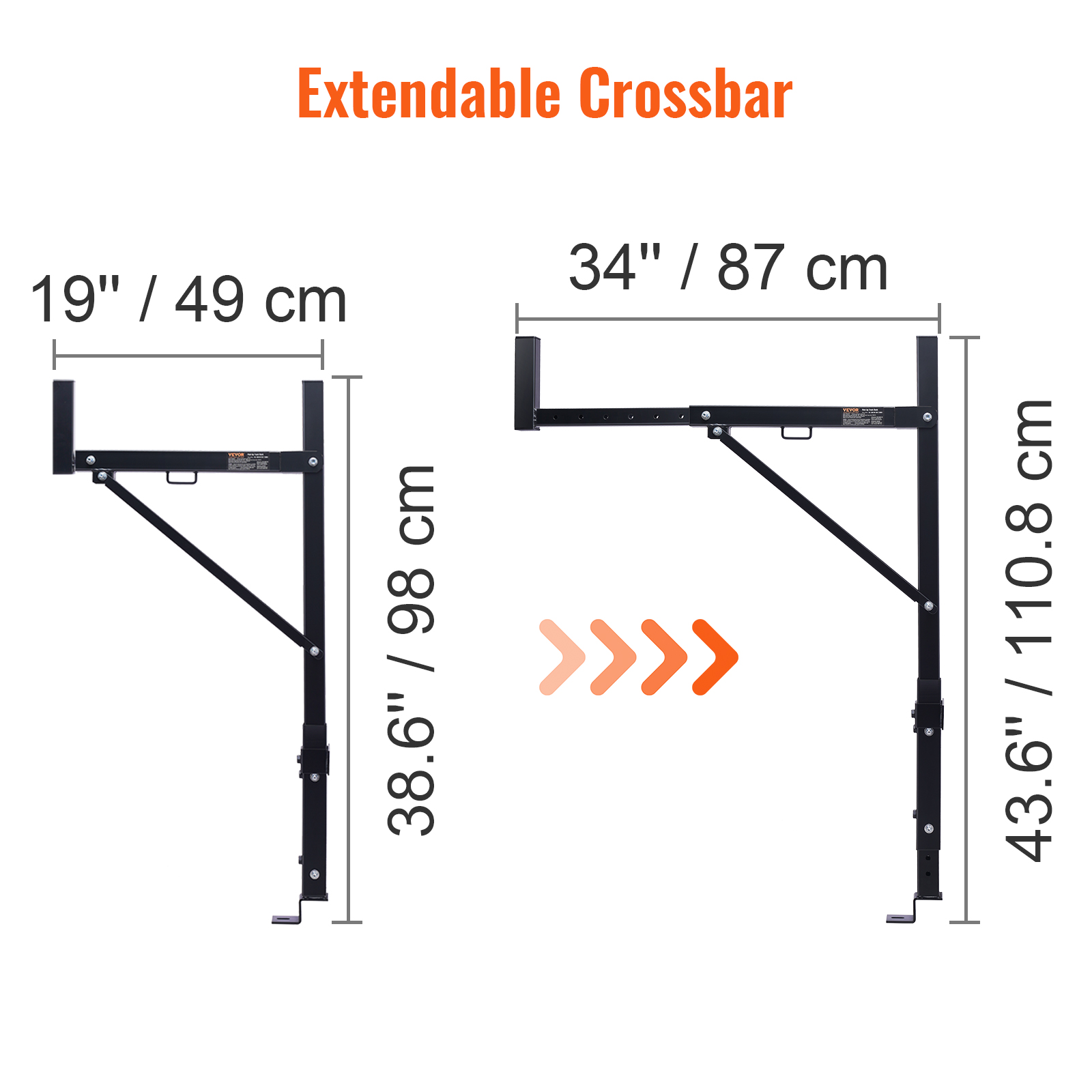 VEVOR Truck Rack, 19-34inch Extendable Truck Ladder Rack, 38.6"-43.6 ...