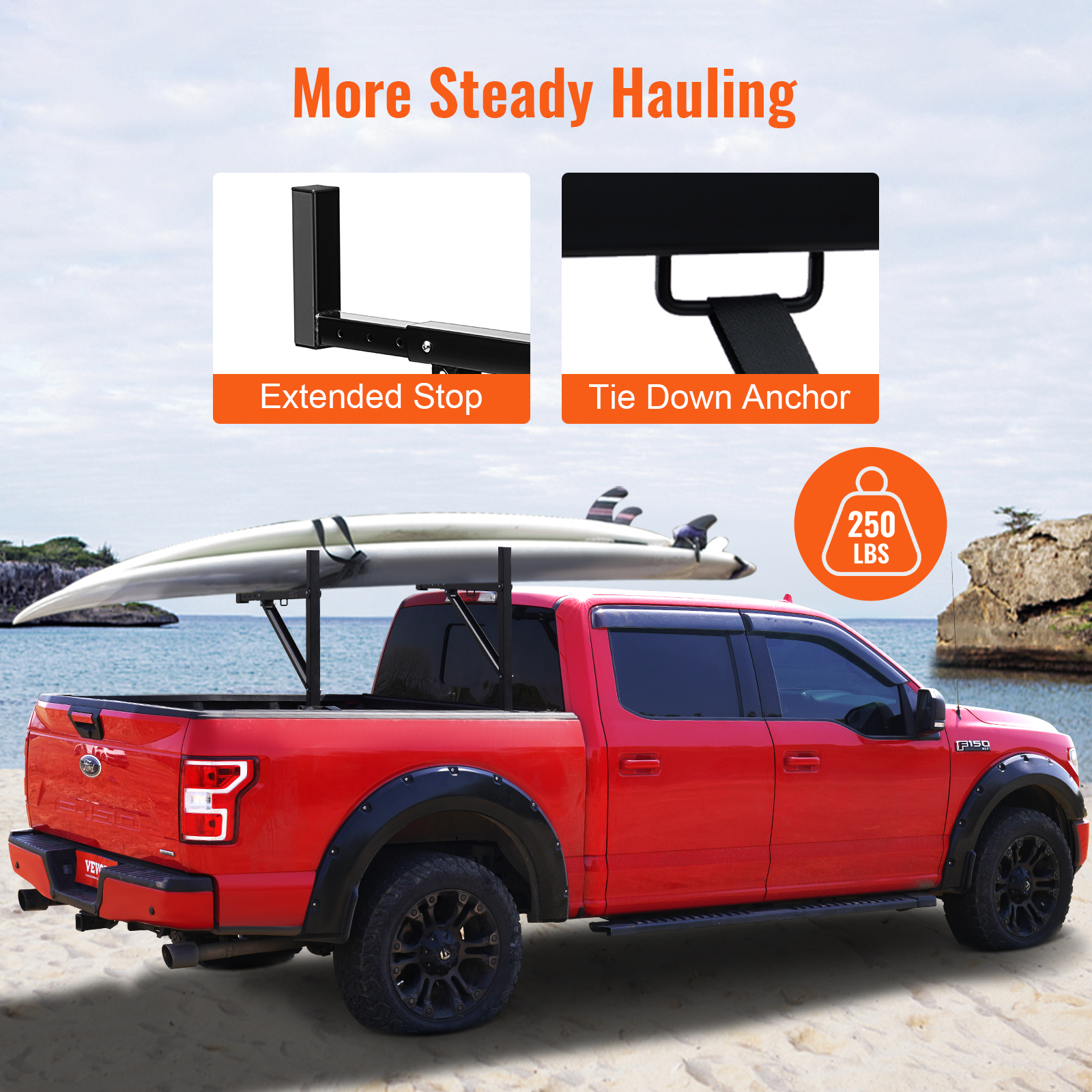 VEVOR Truck Rack, 19-34inch Extendable Truck Ladder Rack, 38.6"-43.6 ...