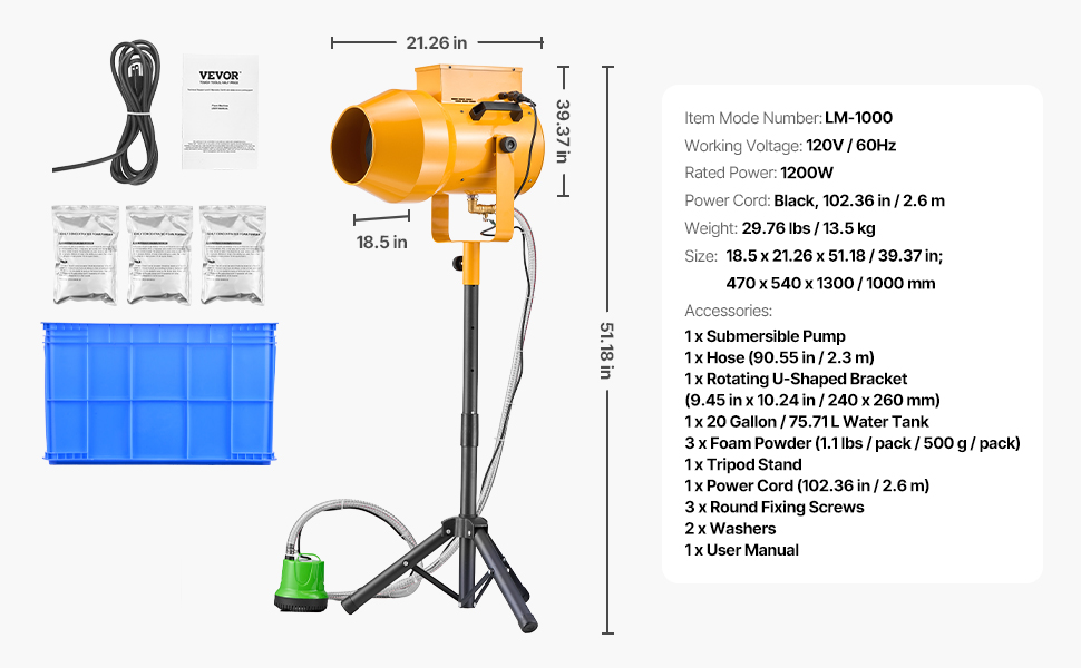VEVOR Foam Machine, 1200 W Party Foam Cannon, Foam Maker with 3 Packs ...