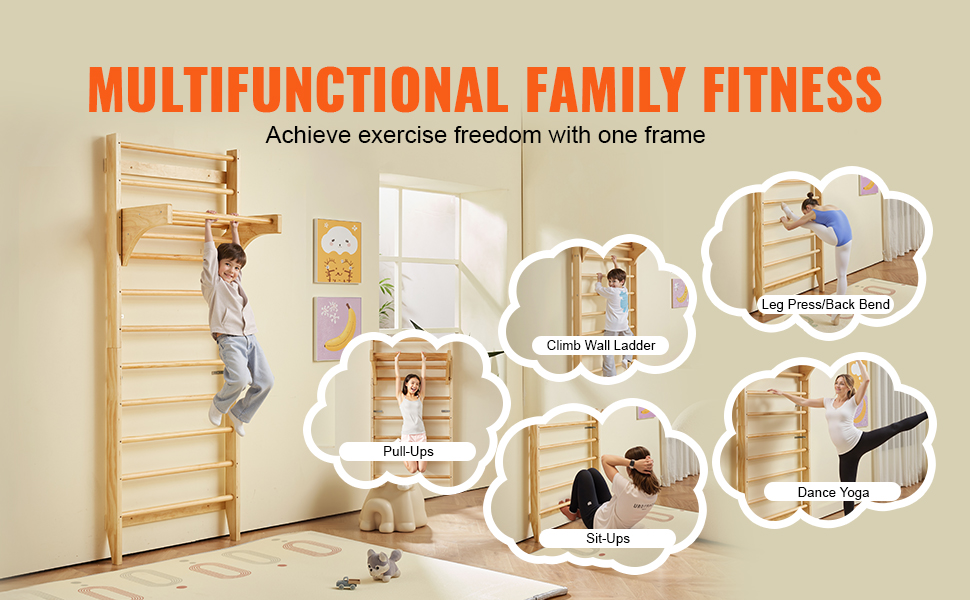 Swedish Ladder Wall Gym 10-Level Wooden Indoor Playground Climbing Toys ...