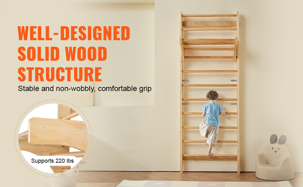 Swedish Ladder Wall Gym 10-Level Wooden Indoor Playground Climbing Toys ...