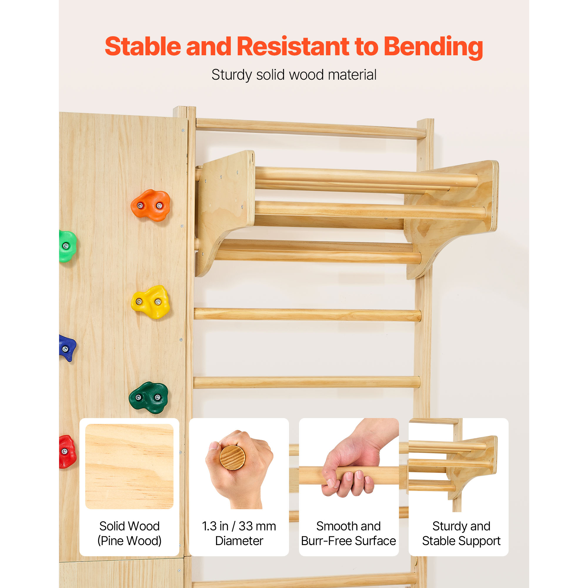 Mophorn Swedish Ladder Wall Gym, 9-in-1 12-Level Wooden Gymnastic Stall ...
