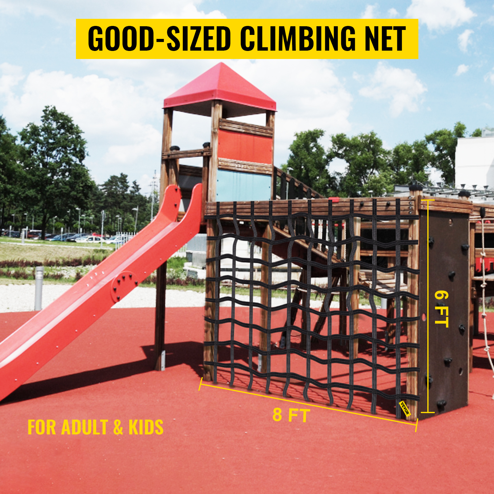 VEVOR Climbing Cargo Net, 8' x 6' Playground Climbing Net, Polyester ...