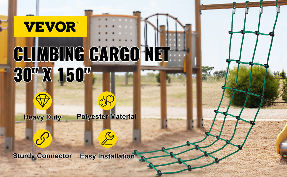 VEVOR Climbing Cargo Net, 30" x 150" Climbing Net, Polyester Playground ...