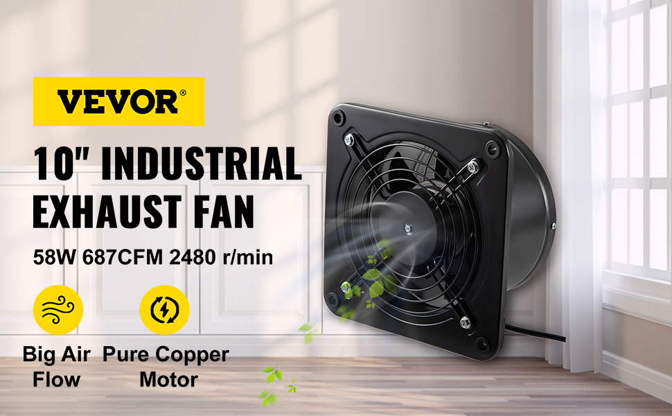 VEVOR Industrial Exhaust Fan,10'' Ventilation Extractor,58W Commercial ...