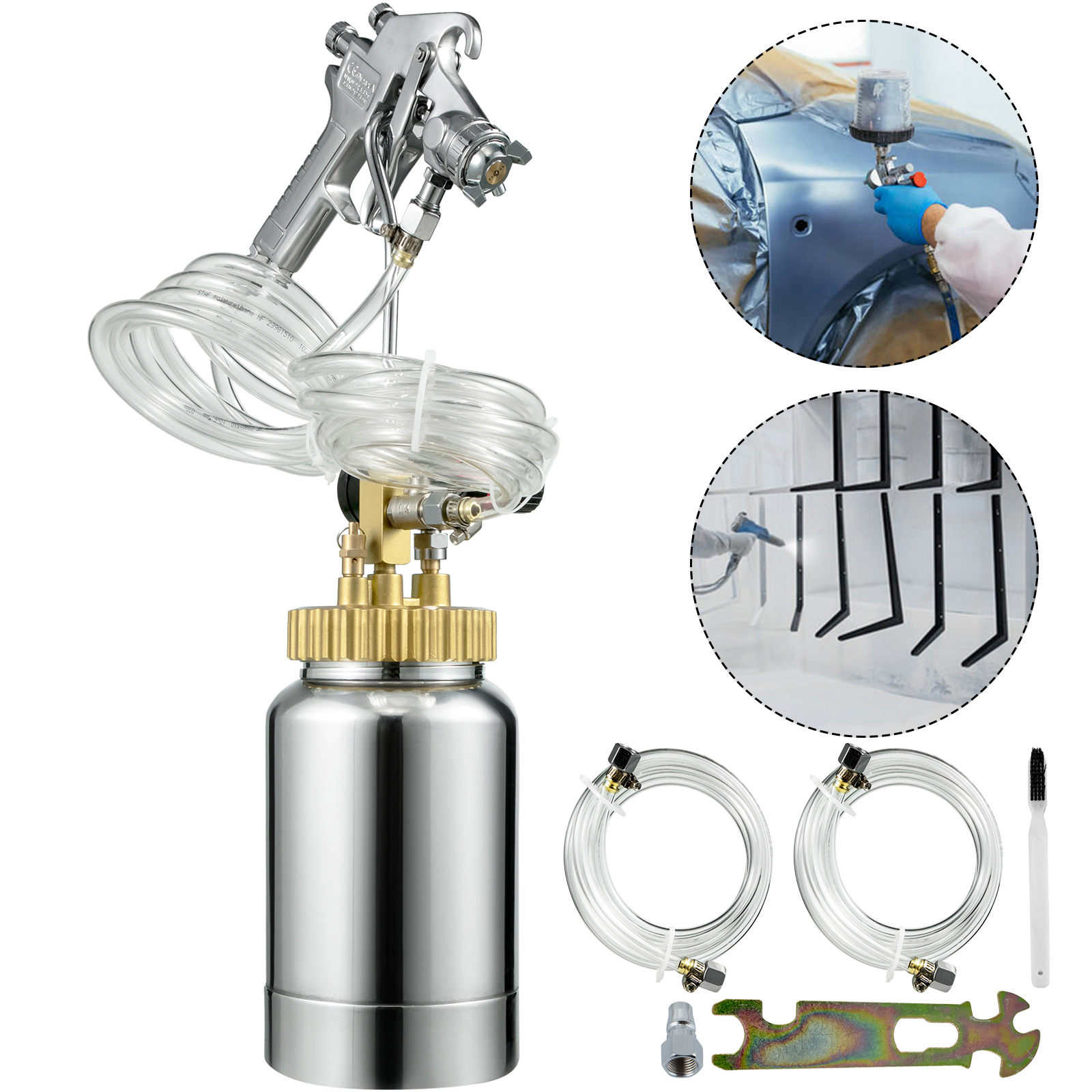2L Pressure Pot Paint Spray Gun Tank 1.4mm Air Powered Commercial Wood ...