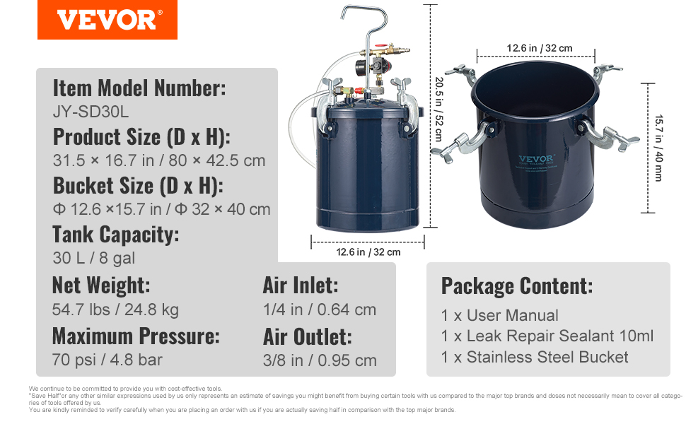 VEVOR Spray Paint Pressure Pot Tank, 30L/8gal Air Paint Pressure Pot ...