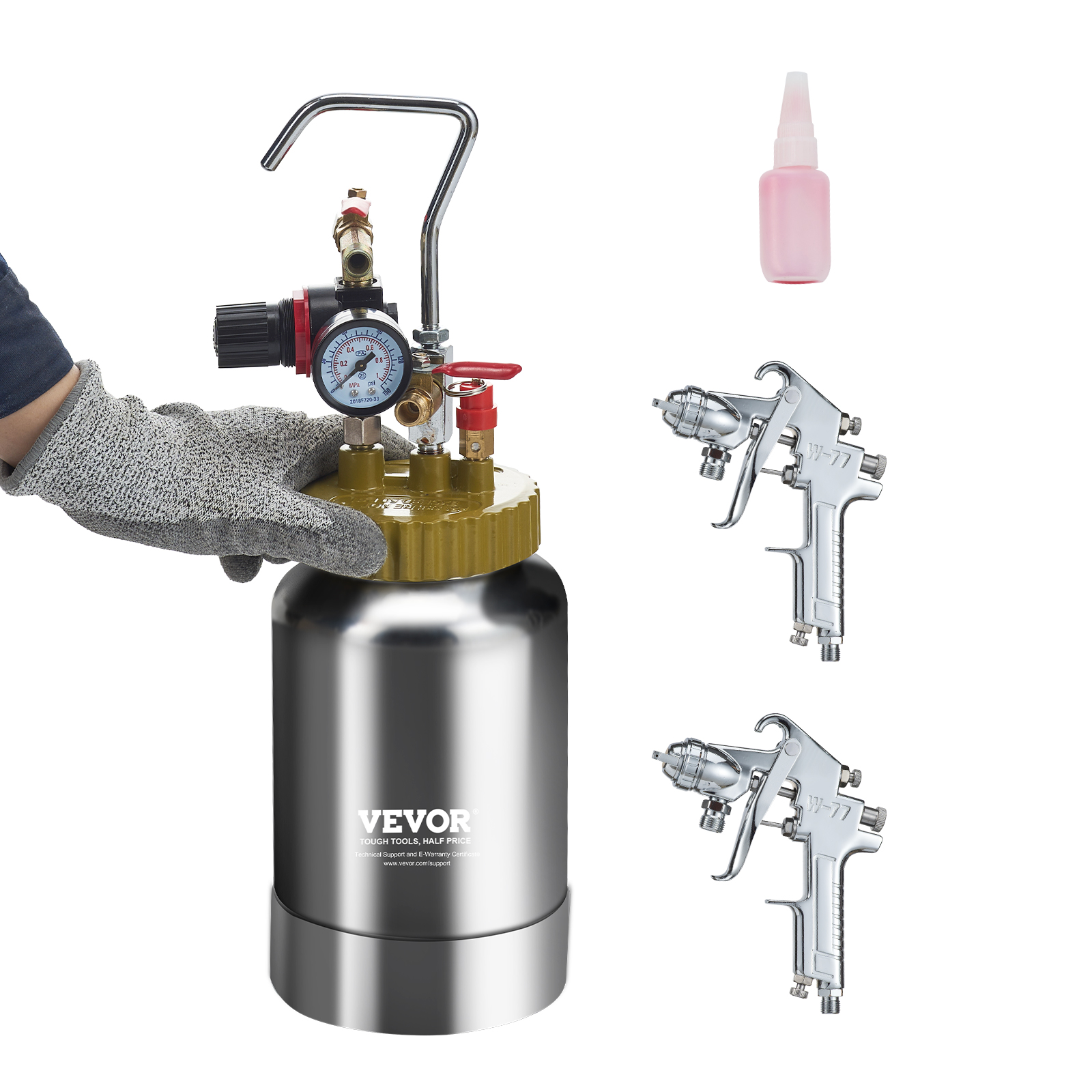 2L/0.5gal Spray Paint Pressure Pot Tank 1.8mm Nozzle Spray Gun Hoses ...