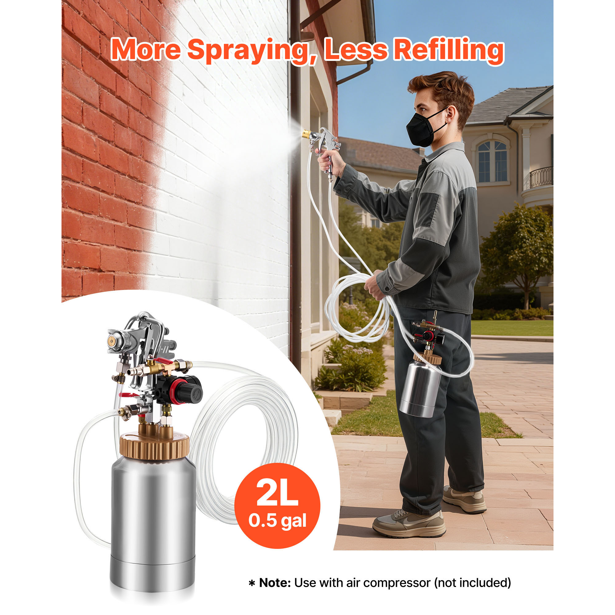 Mophorn Spray Paint Pressure Pot, 0.5 Gal/2 L Capacity, Includes Two ...